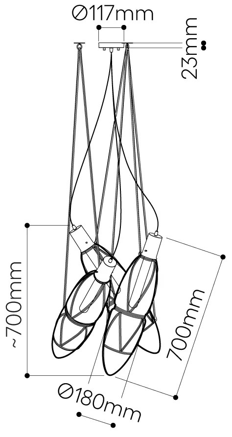 Bomma Shibari skleněné závěsné svítidlo Baldachýn: 3x