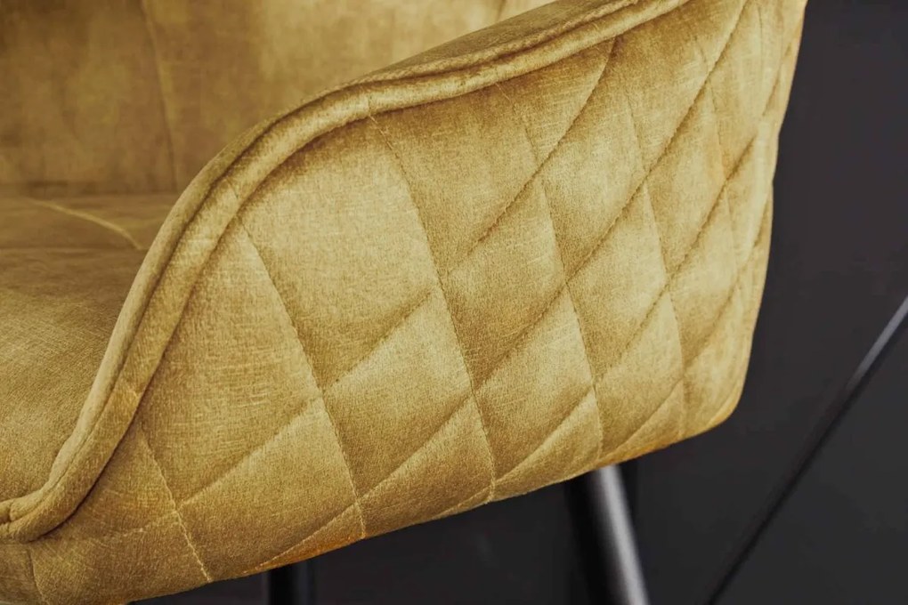 Designová barová židle Natasha tmavě hořčicový samet