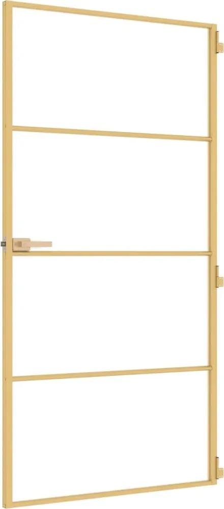 vidaXL Interiérové dveře úzké zlaté 102,5x201,5 cm tvrzené sklo hliník [155139] Barva: Zlatá a průhledná