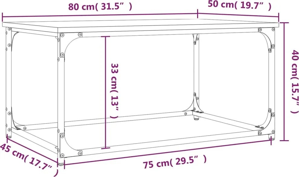 vidaXL Konferenční stolek 80x50x40 cm kompozitní dřevo a železo [823296] Barva: šedá sonoma