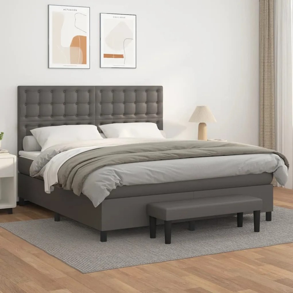 Box spring postel s matrací šedá 160x200 cm umělá kůže