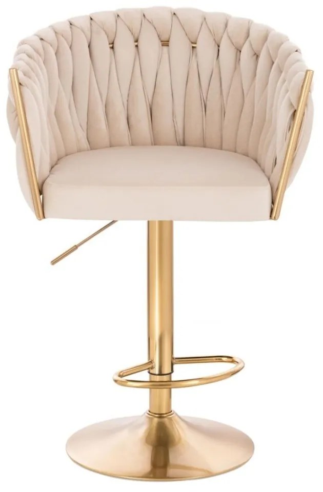 LuxuryForm DESIGN Barová židle NORDEN VELUR na zlaté kulaté podstavě - krémová
