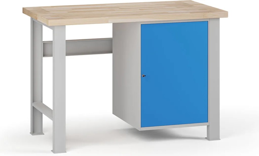 Dílenský pracovní stůl G7, buková spárovka, 1200 x 685 x 840 mm, 1x skříňka, modrá