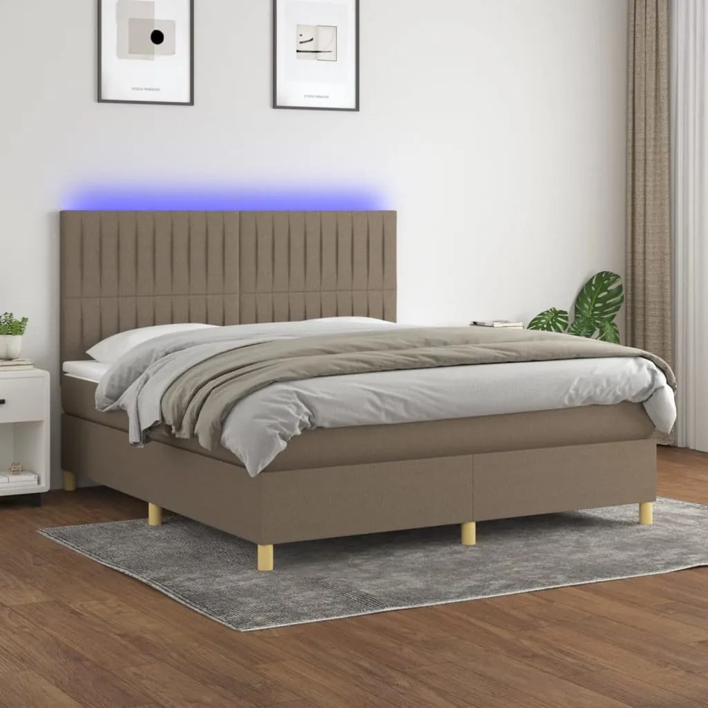 Box spring postel s matrací a LED taupe 180x200 cm textil