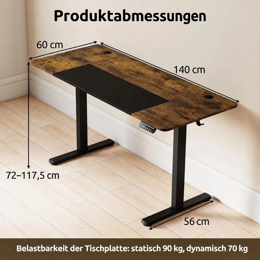 Costway Elektricky výškově nastavitelný stůl s LED ovládacím – 140 × 60 cm