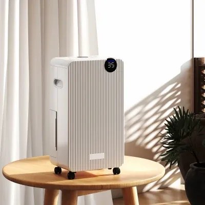 HOMCOM Odvlhčovač vzduchu 12 l/den, tichý odvlhčovač, vodní nádrž 2,1 l, LED displej, 28x18,5x50,5 cm, bílá