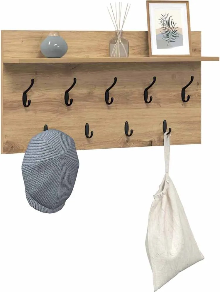 věšák, nástěnný, 1 prkno, háčky, kompozitní dřevo, 40x80x12 cm, dub artisan, Dekorino TK20260018