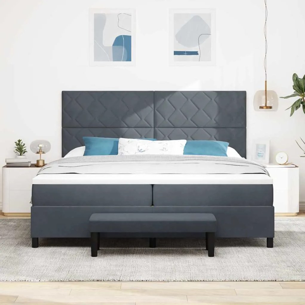 Postel s boxspringem s čelo Tmavě šedá 200 x 200 cm samet 3344601