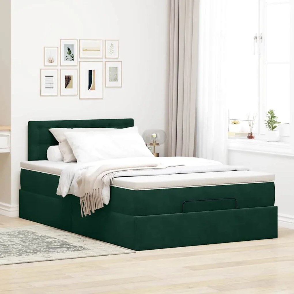 Osmanský rám postele s matrací tmavě zelená 120x200cm samet 3311912