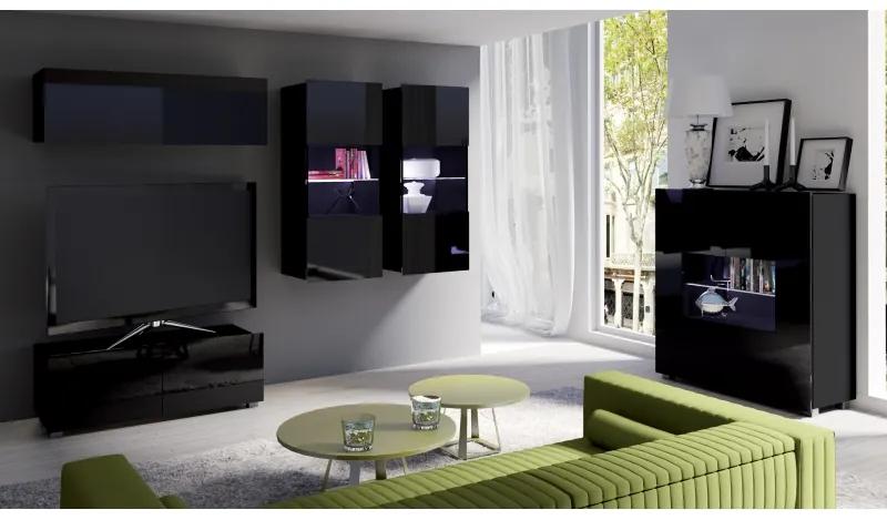Nábytek Elegance Obývací stěna CALABRINI 12 černý lesk bez LED osvětlení