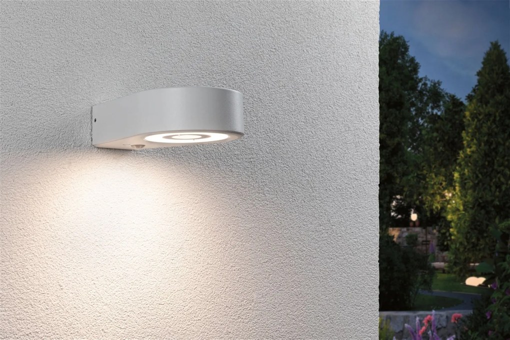 P 94867 LED venkovní nástěnné svítidlo Silma pohybové čidlo IP44 65x186mm 3000K 5,5 / 1x0,7W 230V bílá hliník - PAULMANN