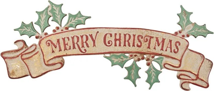 Nástěnná kovová cedule Merry Christmas s cesmínou - 60*1*25 cm