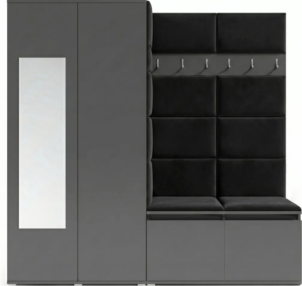 Předsíňová stěna Trinity 8 s čalouněnými panely, 190 cm, grafit/ černá