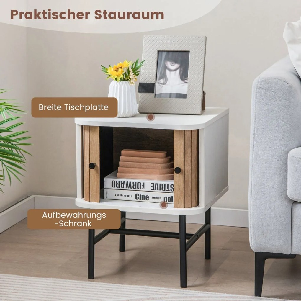 Costway Noční stolek s posuvnými dveřmi s úložným prostorem – – 40 × 39 × 49 cm