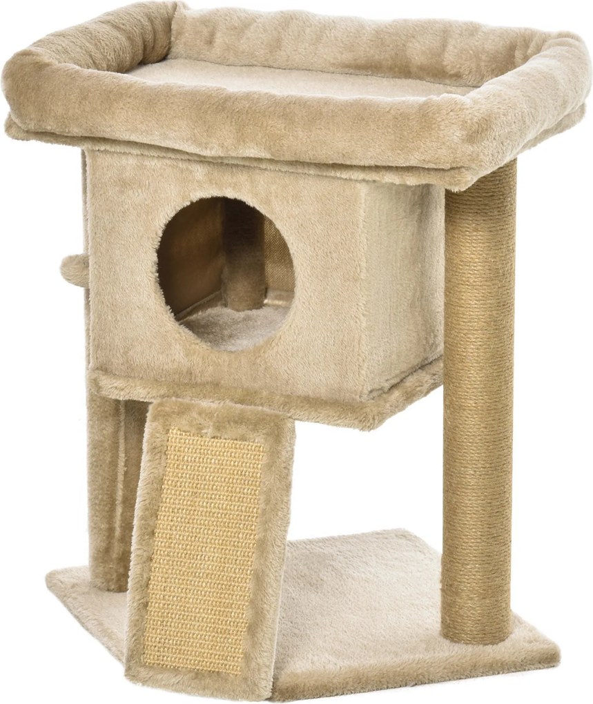 PawHut Škrabací sloup 57 cm Malý kočičí strom s kočičí jeskyní, odpočinkovou platformou, škrabacím panelem, hracím míčem, kočičí nábytek pro kočky do