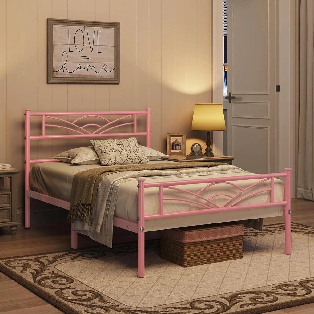 Kovová postel 90x200cm růžová