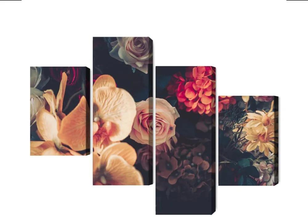 Vícedílný obraz Vícebarevné Květiny Ve Stylu Vintage Nedostatek Nedostatek Plátno Canvas 80x50
