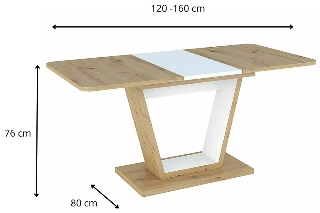 Jídelní rozkládací stůl 120/160 cm Nigel bílý/dub artisan