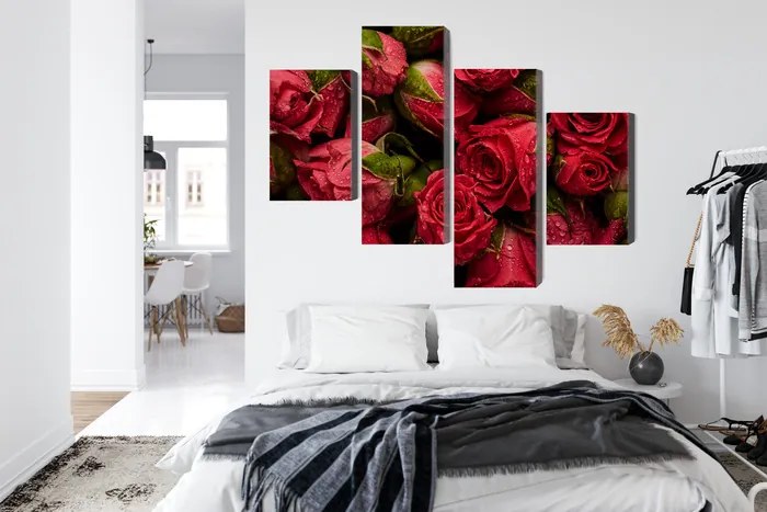 Vícedílný obraz Růže S Kapkami Vody Nedostatek Nedostatek Plátno Canvas 160x100