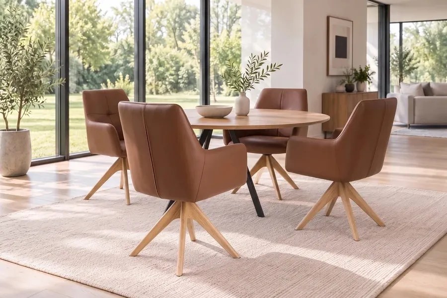 Designová otočná židle Devassy koňaková kůže / dub