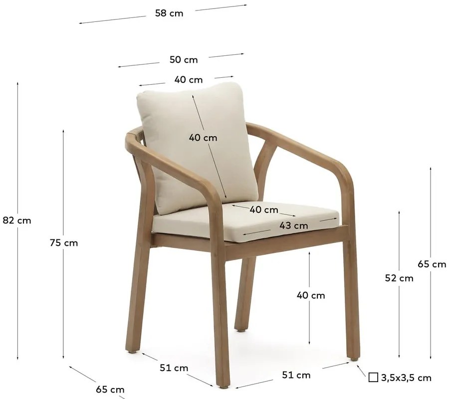 Béžové/v přírodní barvě dřevěné/polstrované zahradní židle v sadě 4 ks Malaret – Kave Home