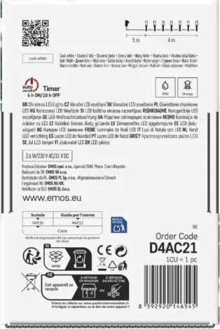 Vánoční osvětlení EMOS D4AC21 40LED řetěz 4m studená bílá programy s časovačem
