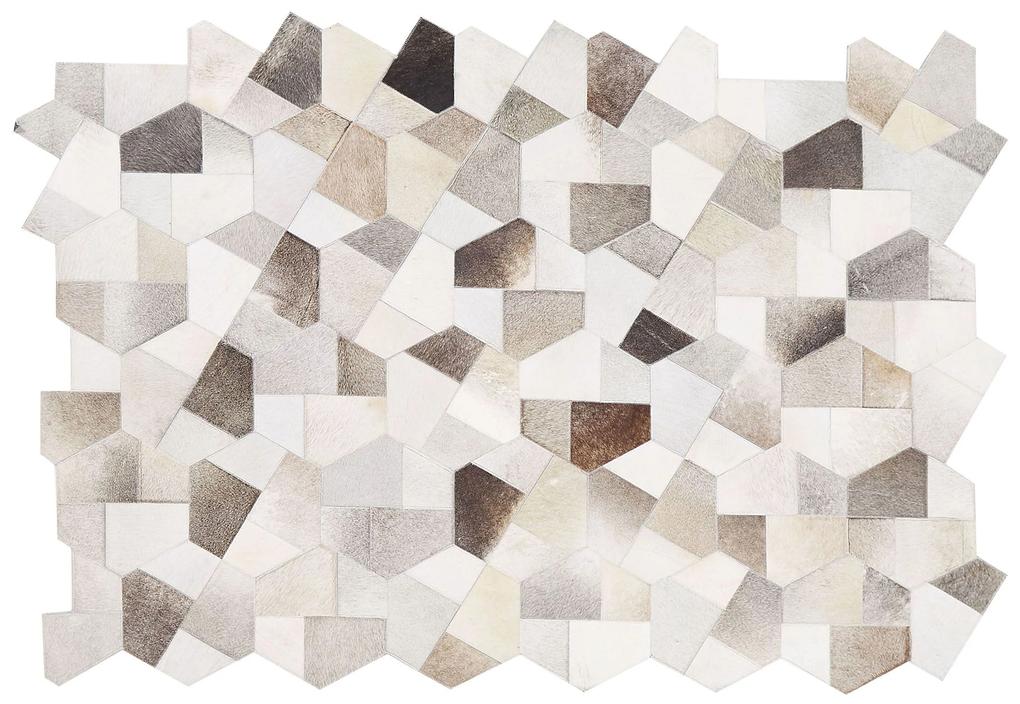 Kožený koberec patchwork 140 x 200 cm šedý a béžový VARTO Beliani