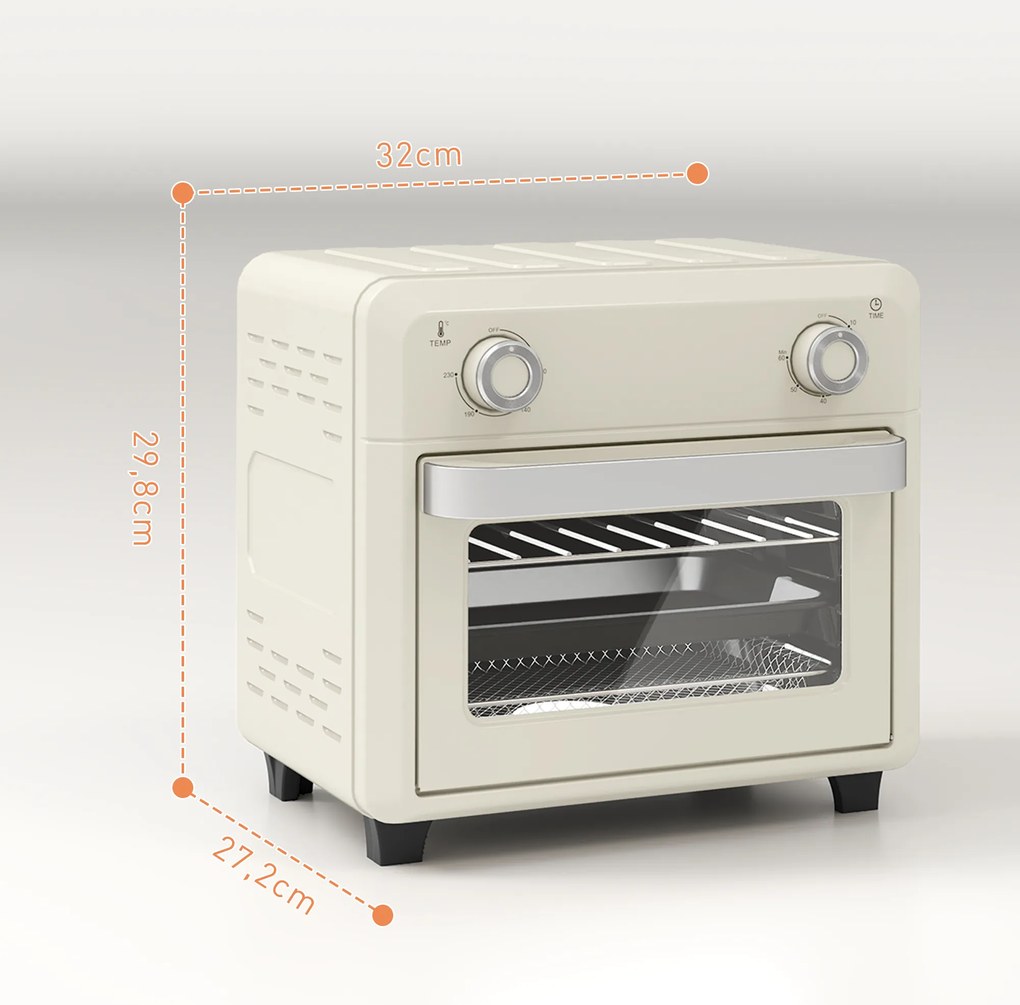 HOMCOM Mini trouba s konvekcí 10 l 2 v 1 Mini trouba s roštem, plechem na pečení a plechem na drobky, horkovzdušná fritéza 80 °C-230 °C, s dotykovým …