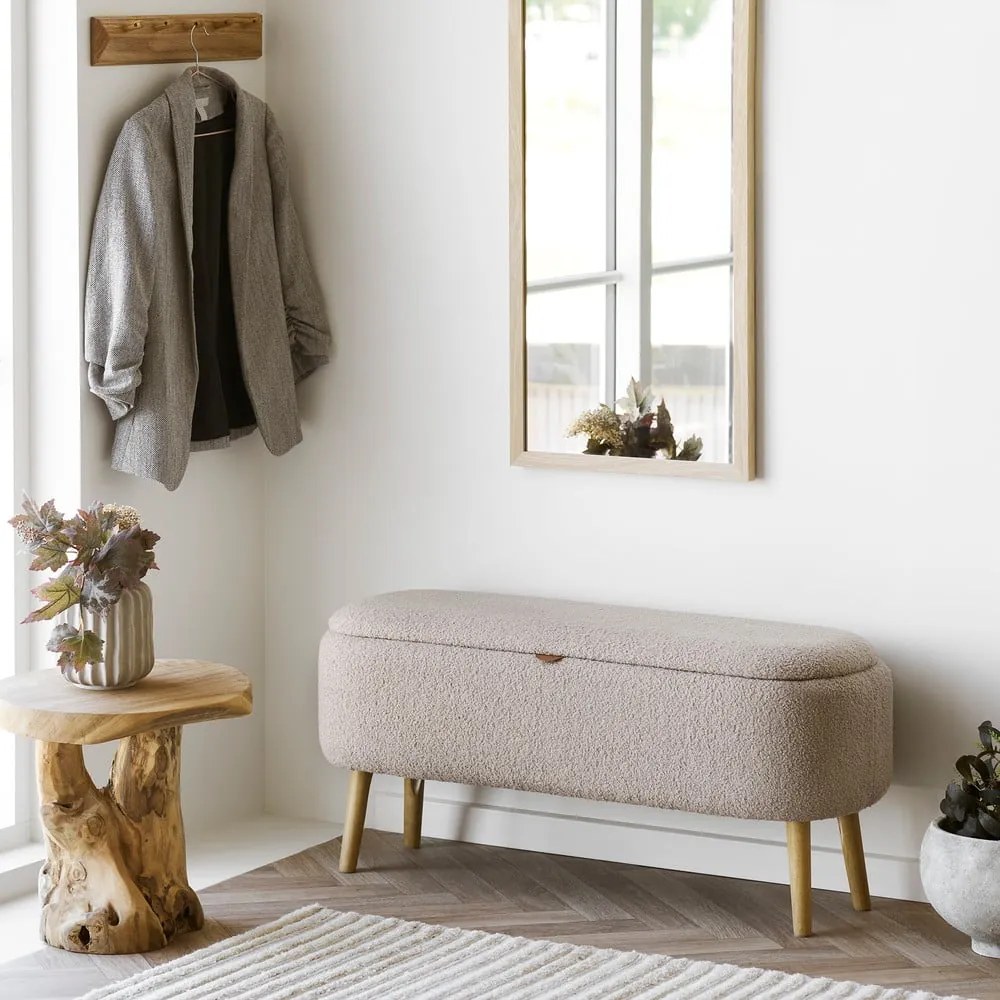 Béžová lavice z textilie bouclé Harlow – House Nordic