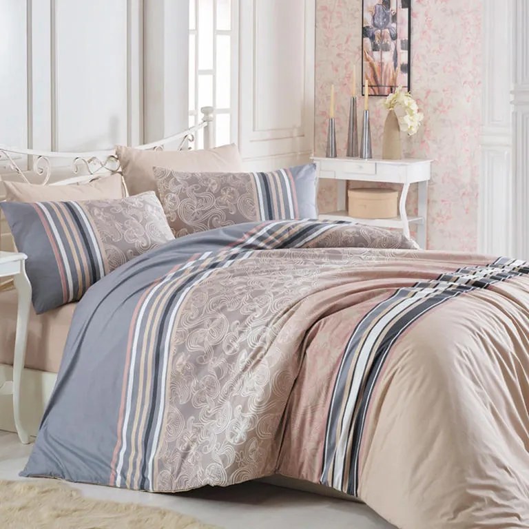 Bavlněné ložní povlečení RASTI hnědé francouzská postel