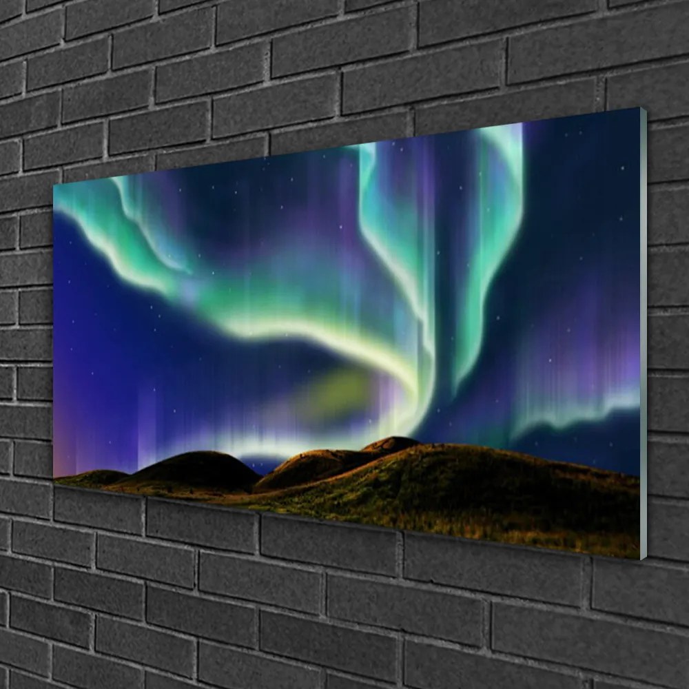 Obraz na skle Polární Záře Krajina 125x50 cm