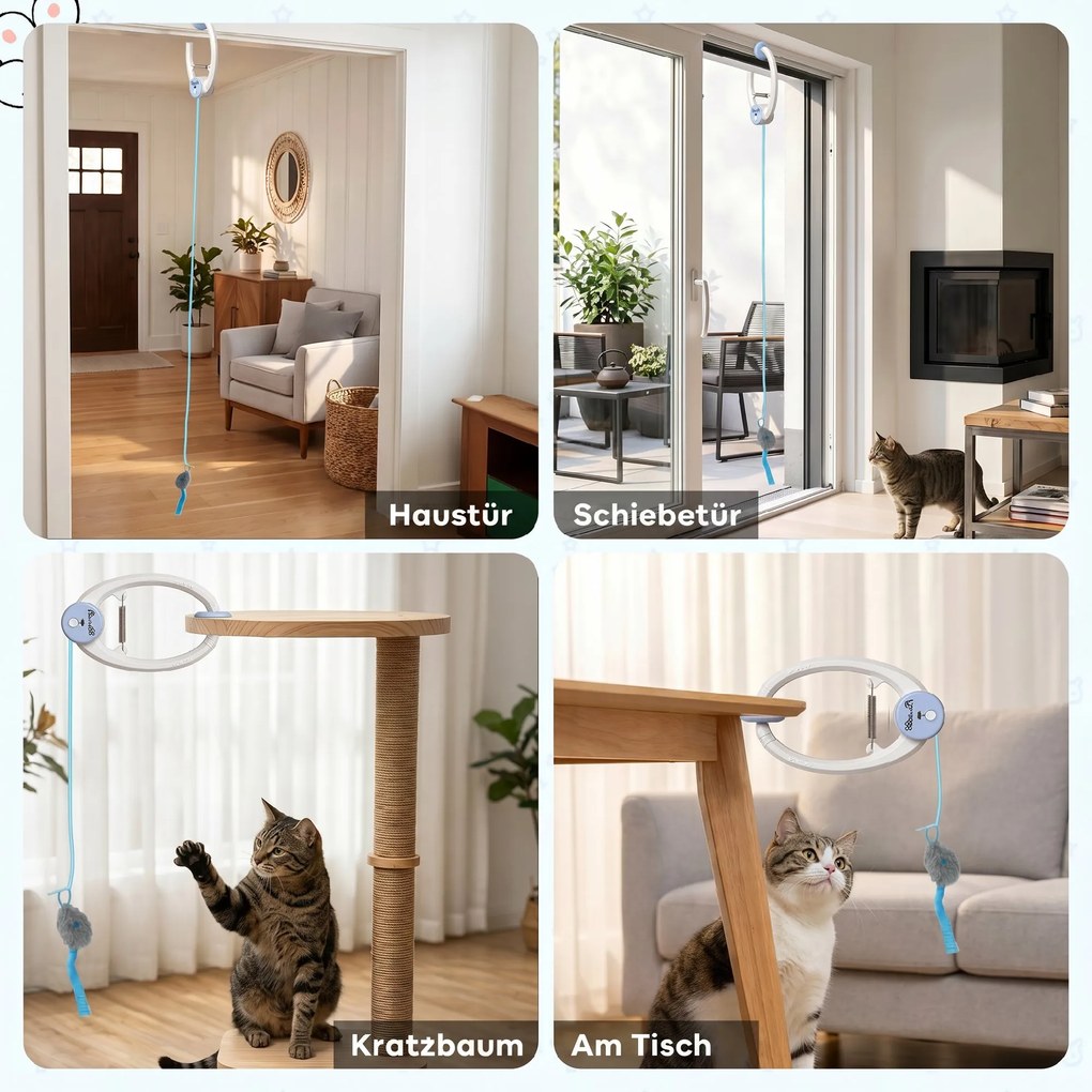 PawHut Interaktivní hračka pro kočky, USB nabíjecí, zavěšená na dveře, skákající myš pro kočky, 24,1 x 13,8 x 6,6 cm, bílá
