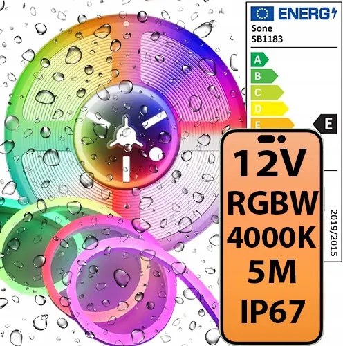 Led pásek Cob Rgbw Barevný 784D 12V 16W 4000k IP67 venkovní voděodolný