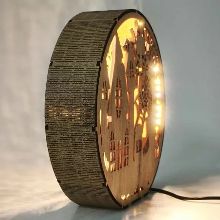 Dřevěná LED lampa Halloween - Strašidelný dům se sovou | SENTOP LED0619