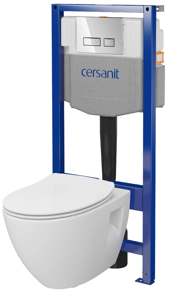 Cersanit Moduo, System50 MECH podomítkový rám + závěsná wc mísa Moduo Plus CleanOn + chromové tlačítko MOVI II, S701-769