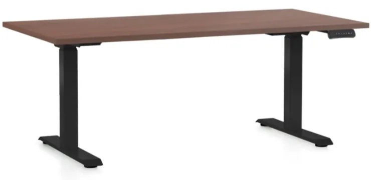 Výškově nastavitelný stůl OfficeTech D, 160 x 80 cm, černá podnož, ořech