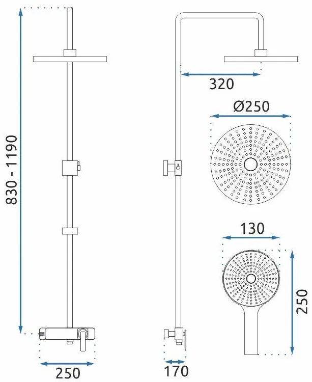 Sprchový komplet REA REBEL, zlatý