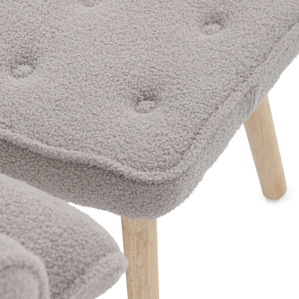 Relaxační křeslo ušák s podnožkou RENI - šedá látka bouclé