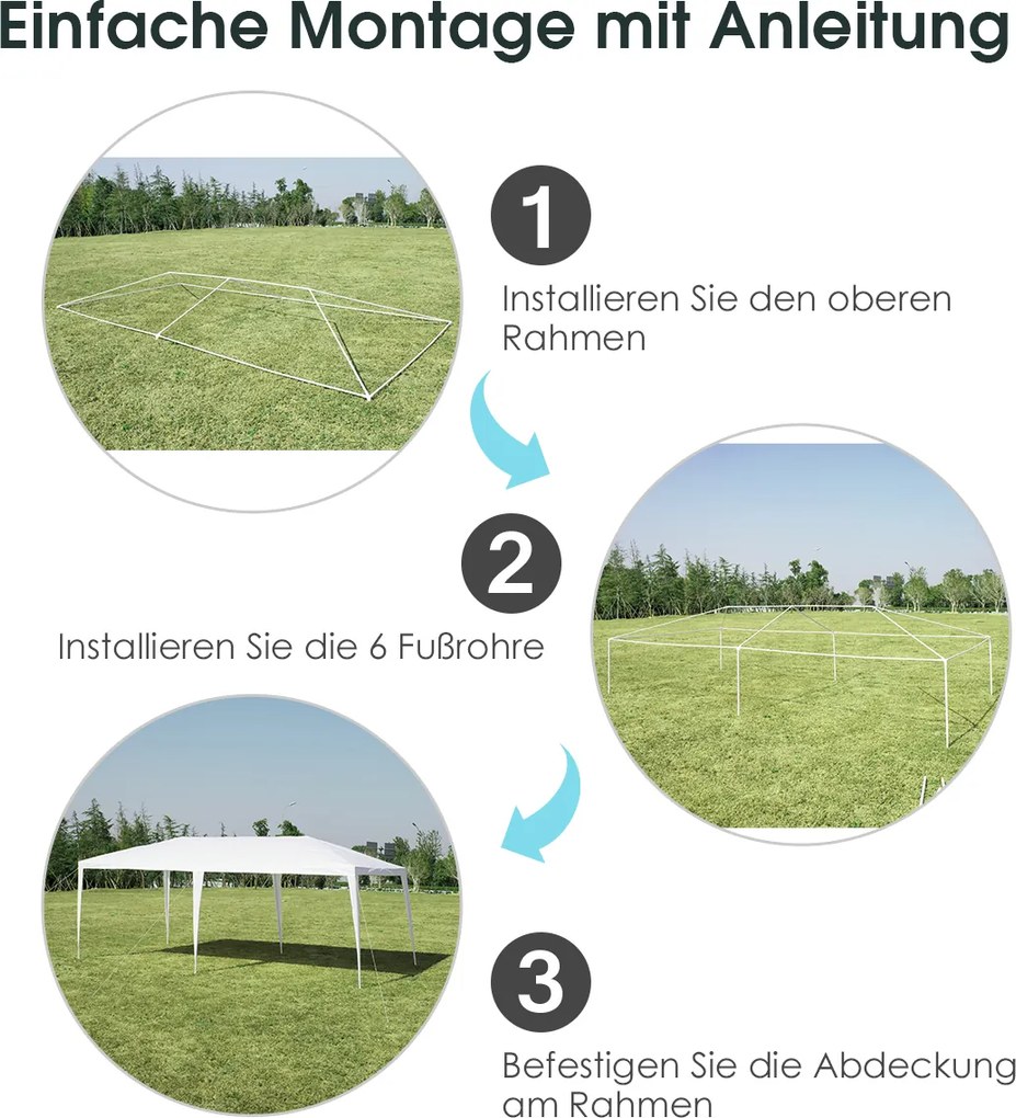 Costway Párty stan 3 m x 6 m Vodotěsný s provazy v bílé barvě, bílý