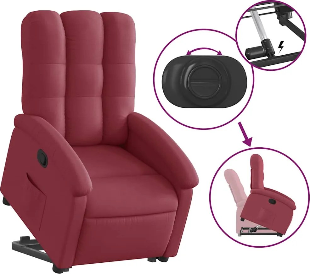 Zvedací polohovací křeslo vínové textil 3204095