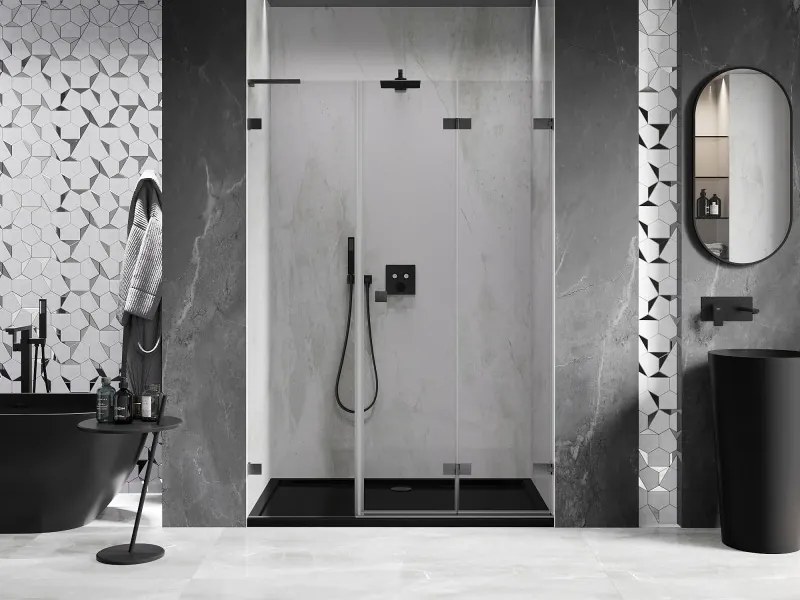 Mexen Lunar-F, L pravé sklápěcí sprchové dveře 120 cm, 8mm čiré sklo, broušený grafit profil, 836SL-120-050-66-00-P