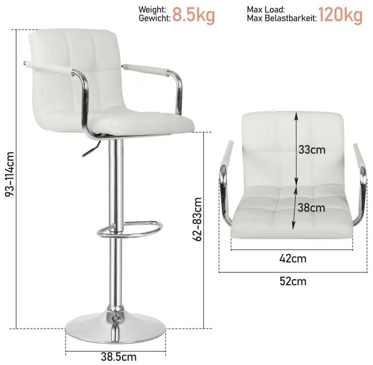 MIADOMODO Barová židle 2 ks, s područkami, bílá