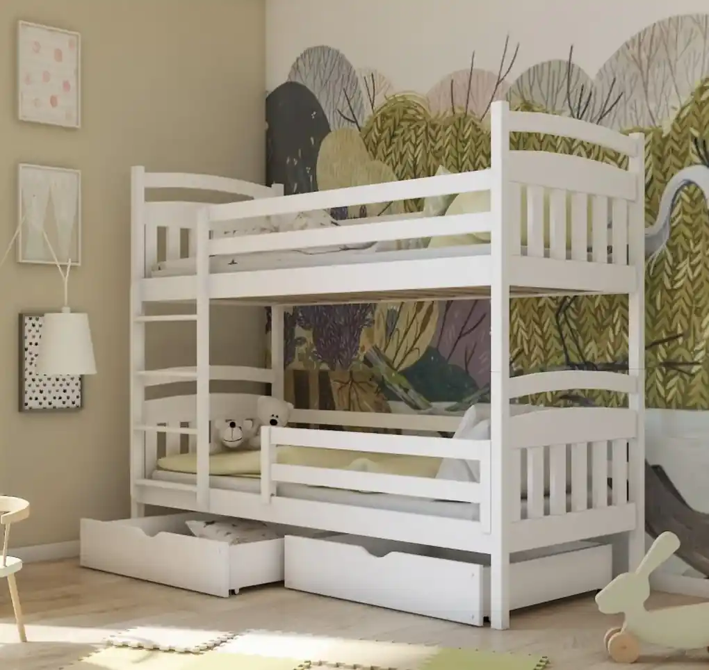 Dětská patrová postel z masivu borovice GABINA se šuplíky 200x90 cm - bílá  | BIANO