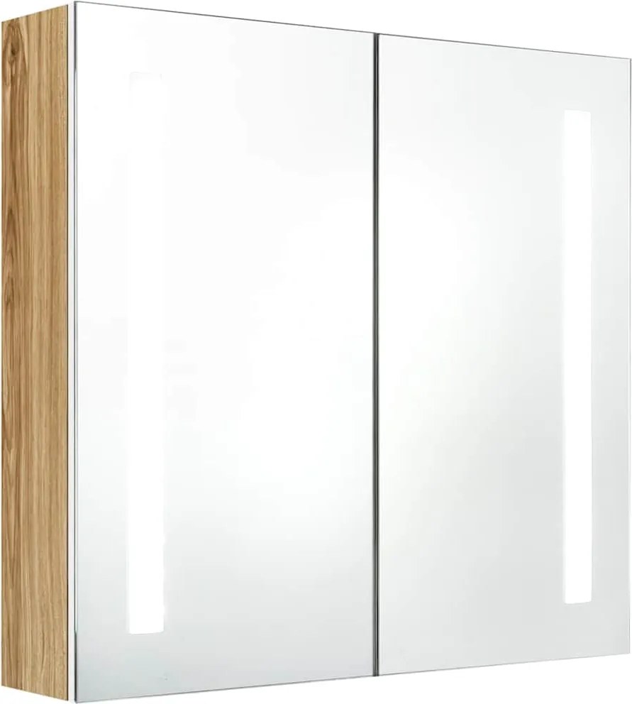 LED koupelnová skříňka se zrcadlem bílá a dub 62 x 14 x 60 cm 326523