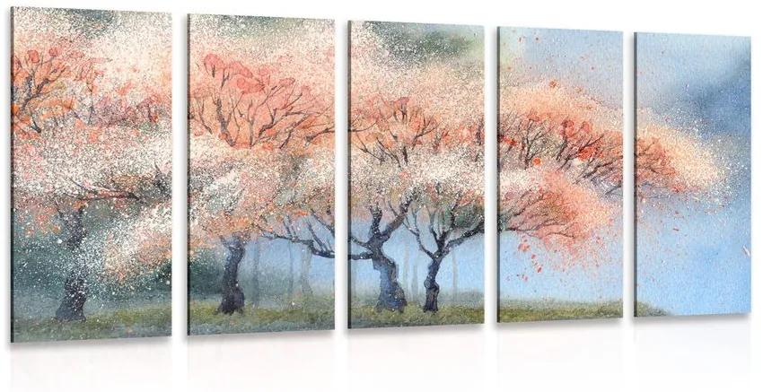 5-dílný obraz akvarelové kvetoucí stromy Varianta: 200x100