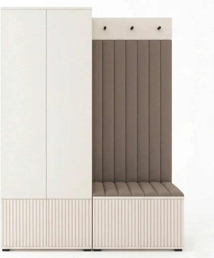 Předsíňová stěna RAYO 1 s čalouněnými panely, 140 cm, kašmír/ světle hnědá