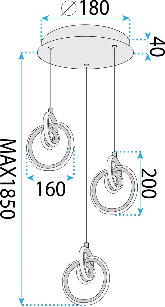 Toolight Toolight, LED závěsné osvětlení 33W, 3000K, 3500lm, LHJ093-3CP, zlatá lesklá, OSW-50066