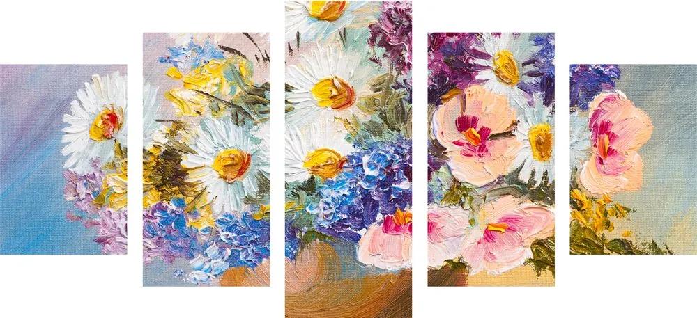 5-dílný obraz olejomalba letních květů Varianta: 200x100