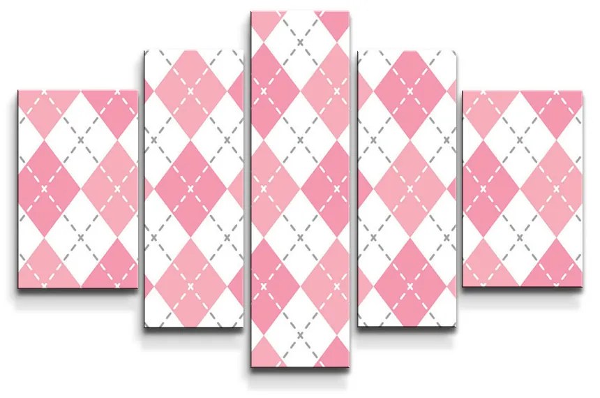 Sablio Obraz - 5-dílný Růžové a bílé kosočtverečky - 125x90 cm
