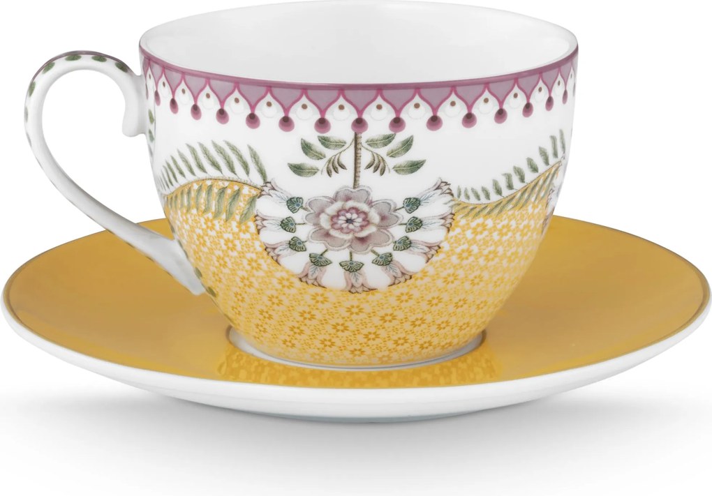 Pip Studio Lily &amp; Lotus sada 2ks cappuccino šálků s podšálky 270ml, žlutá (sada 2 cappuccino šálků v dárkovém balení)